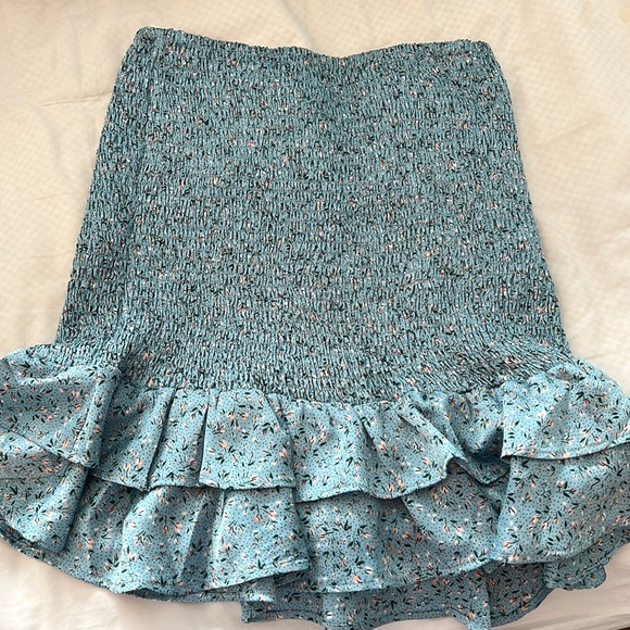 She + Sky | Skirts | Brand New Silky Blue Ruched Skirt | Poshmark
